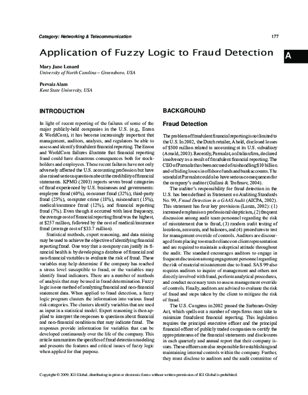 (PDF) Application of Fuzzy Logic to Fraud Detection