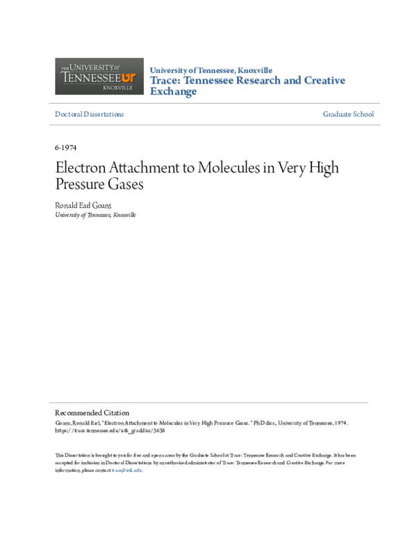 (PDF) Electron Attachment to Molecules in Very High Pressure Gases