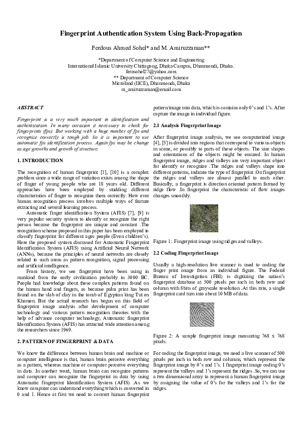 Pdf Fingerprint Authentication System Using Back Propagation