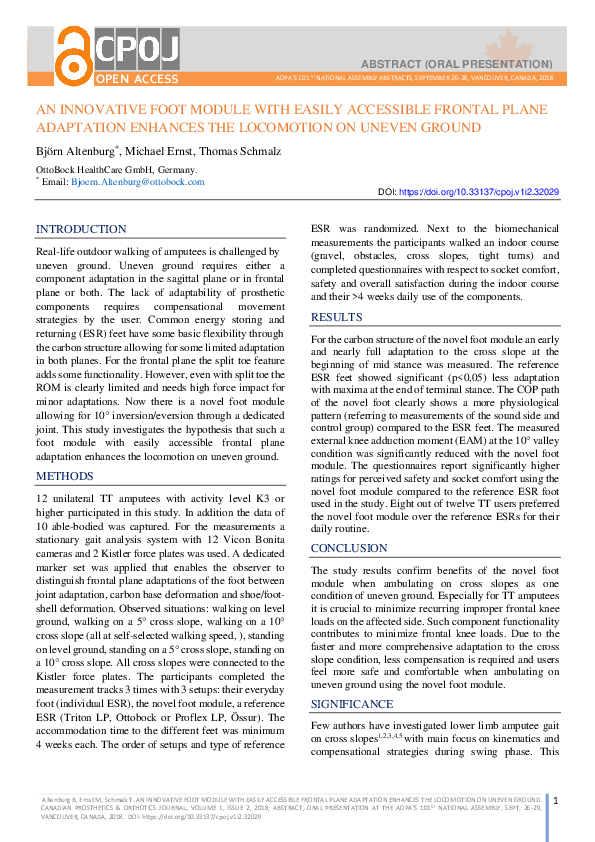 (PDF) An Innovative Foot Module with Easily Accessible Frontal Plane ...