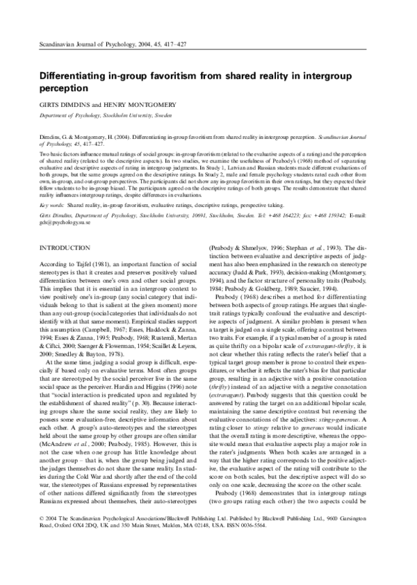 (PDF) Differentiating in-group favoritism from shared reality in ...