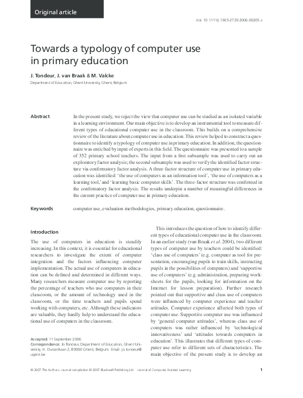 (PDF) Towards a typology of computer use in primary education