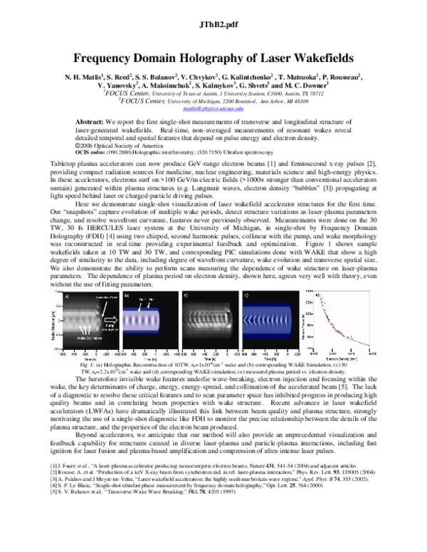 (PDF) Frequency Domain Holography of laser wakefields