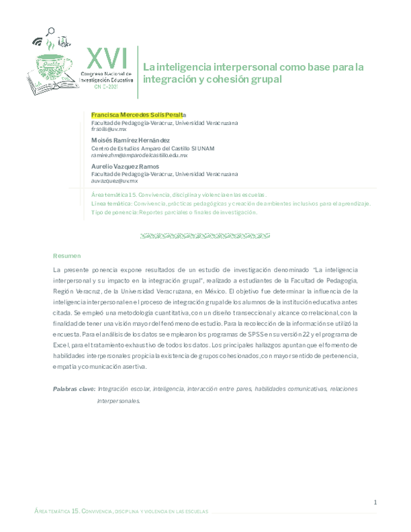 (PDF) La inteligencia interpersonal como base para la integración y ...