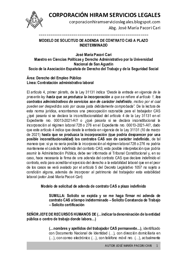 (PDF) MODELO DE SOLICITUD ADENDA CONTRATO CAS INDETERMINADO - AUTOR ...