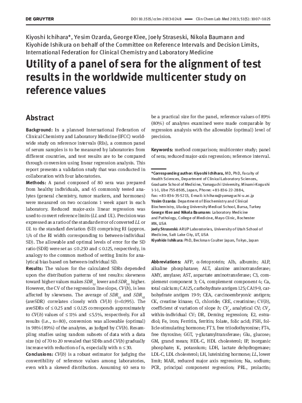 (PDF) Utility of a panel of sera for the alignment of test results in ...