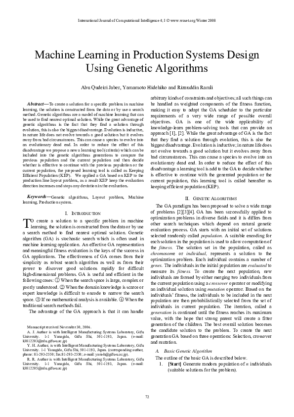 (PDF) Machine Learning in Production Systems Design Using Genetic Algorithms