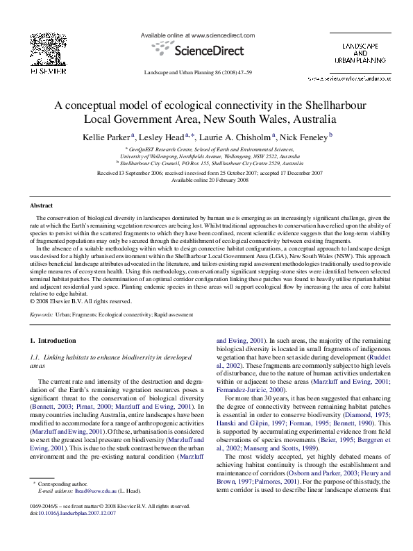 (PDF) A conceptual model of ecological connectivity in the Shellharbour ...
