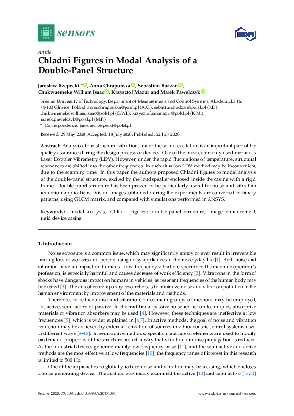 (PDF) Chladni Figures in Modal Analysis of a Double-Panel Structure