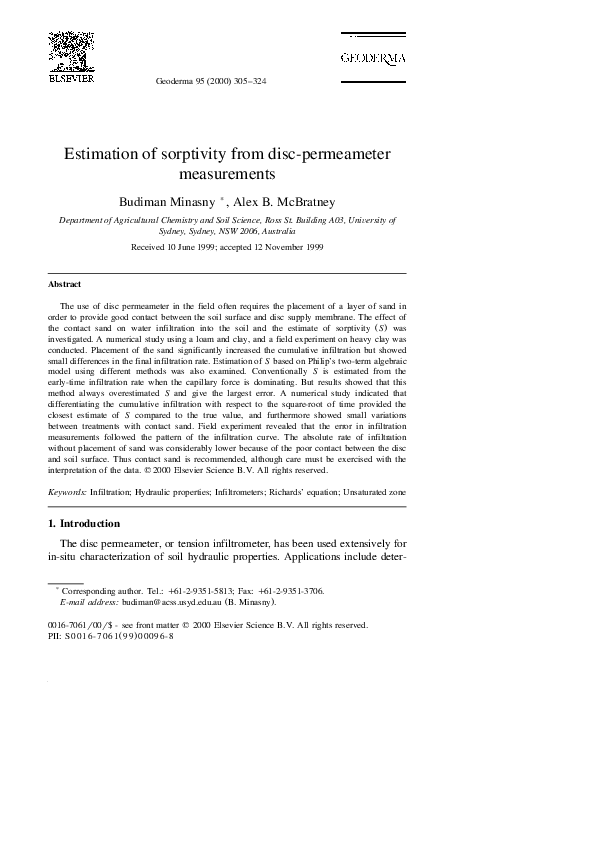 (PDF) Estimation of sorptivity from disc-permeameter measurements