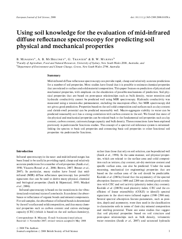 (PDF) Using soil knowledge for the evaluation of mid-infrared diffuse reflectance spectroscopy ...