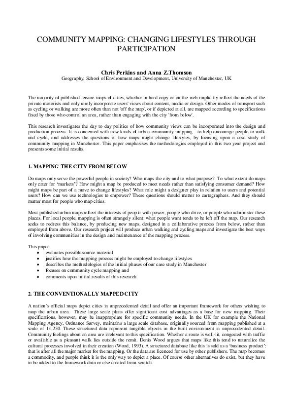 (PDF) COMMUNITY MAPPING: CHANGING LIFESTYLES THROUGH PARTICIPATION