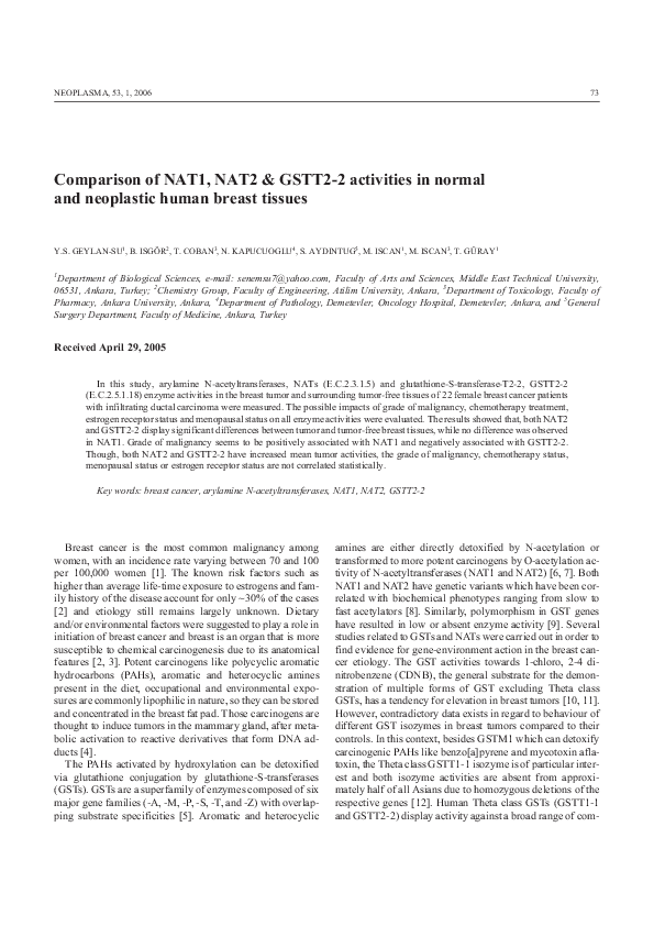 (PDF) Comparison of NAT1, NAT2 and GSTT2-2 activities in normal and ...