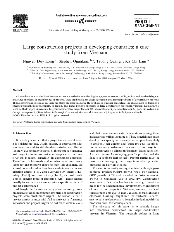 (PDF) Large construction projects in developing countries: a case study ...