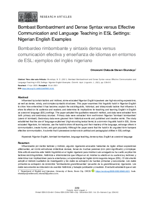 (PDF) Bombast Bombardment and Dense Syntax versus Effective ...
