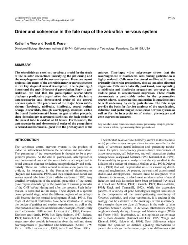 (PDF) Order and coherence in the fate map of the zebrafish nervous system