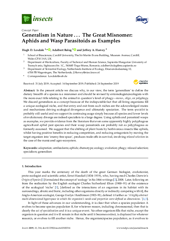 (PDF) Generalism in Nature…The Great Misnomer: Aphids and Wasp ...
