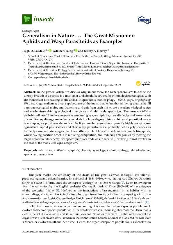 (PDF) Generalism in Nature…The Great Misnomer: Aphids and Wasp ...