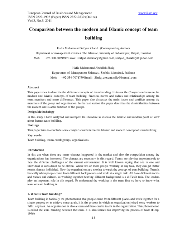 (PDF) Comparison between the modern and Islamic concept of team building