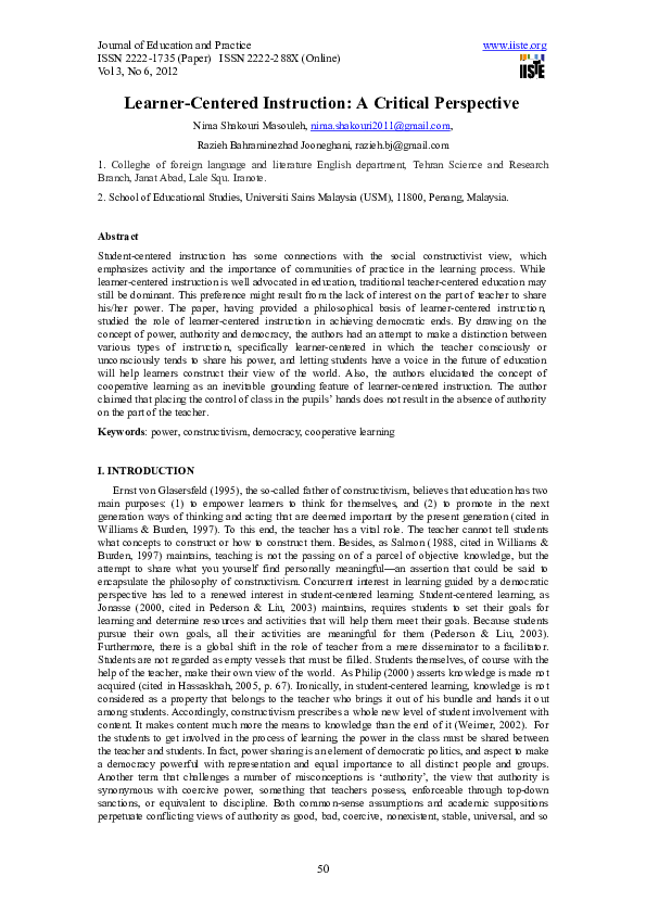 (PDF) 11.[50-59]Learner-Centered Instruction A Critical Perspective