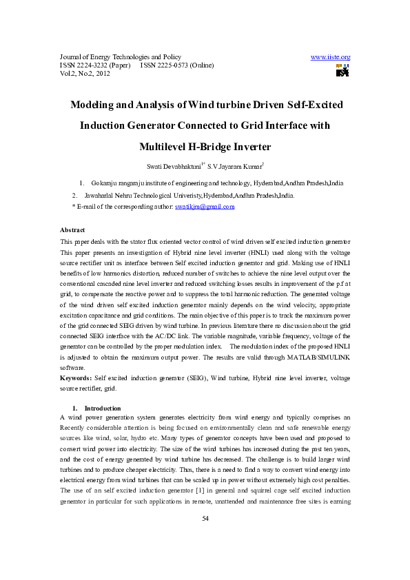 Pdf 11 [54 65] Modeling And Analysis Of Wind Turbine Driven Self Excited Induction Generator