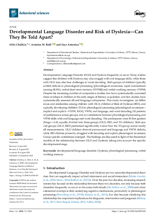 (PDF) Developmental Language Disorder and Risk of Dyslexia-Can They Be ...