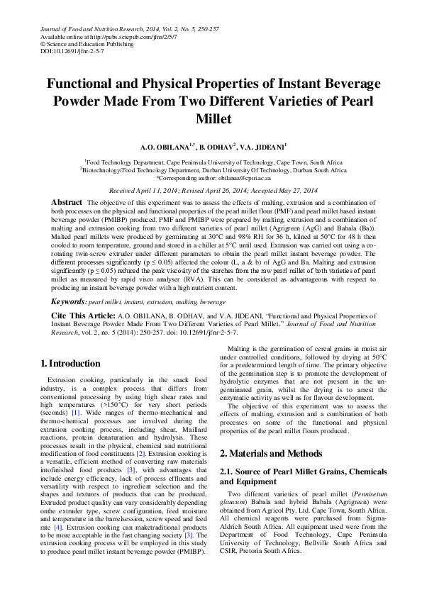 (PDF) Functional and Physical Properties of Instant Beverage Powder ...