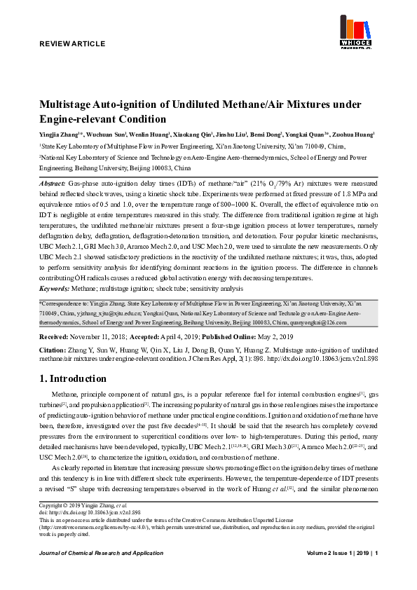 (PDF) Multistage auto-ignition of undiluted methane/air mixtures under ...