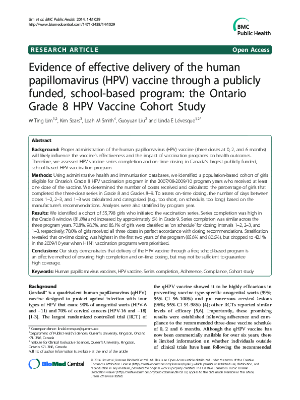 (PDF) Evidence of effective delivery of the human papillomavirus (HPV ...