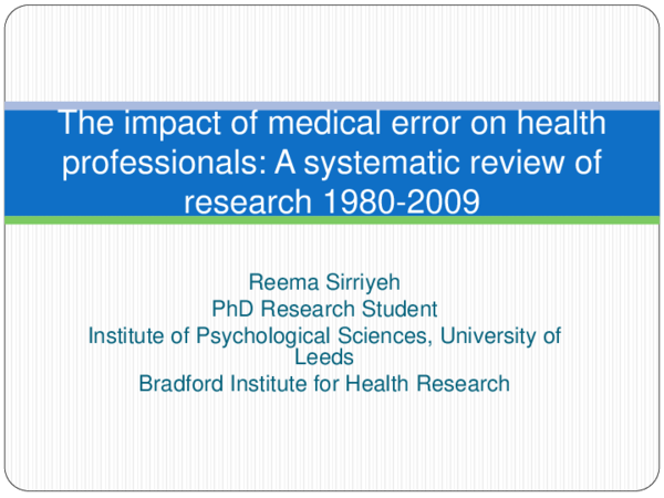 (PPT) The impact of medical error on health professionals: A systematic ...