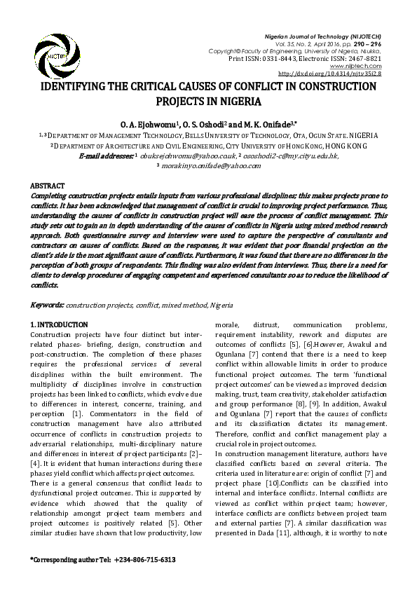 (PDF) Identifying the Critical Causes of Conflict in Construction ...