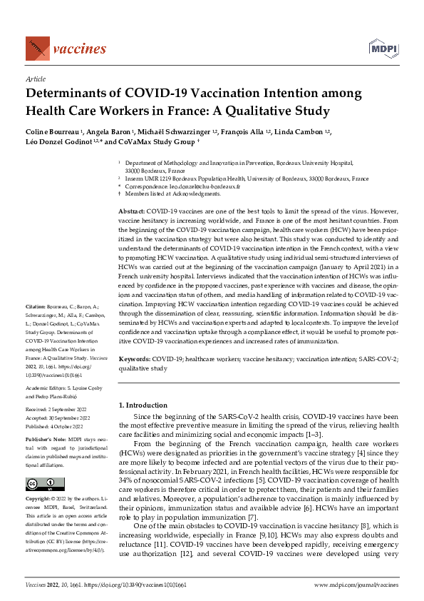 (PDF) Determinants of COVID-19 Vaccination Intention among Health Care ...
