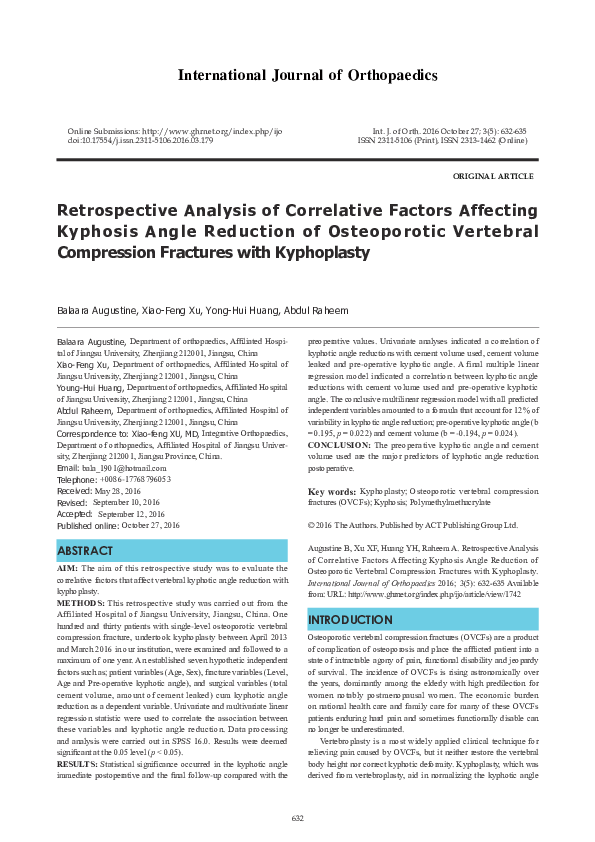 (PDF) Retrospective Analysis of Correlative Factors Affecting Kyphosis ...