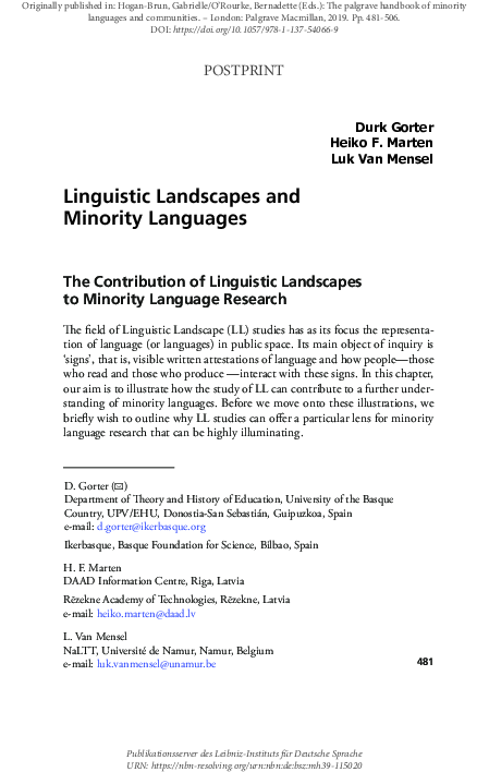 (PDF) Linguistic Landscapes and Minority Languages