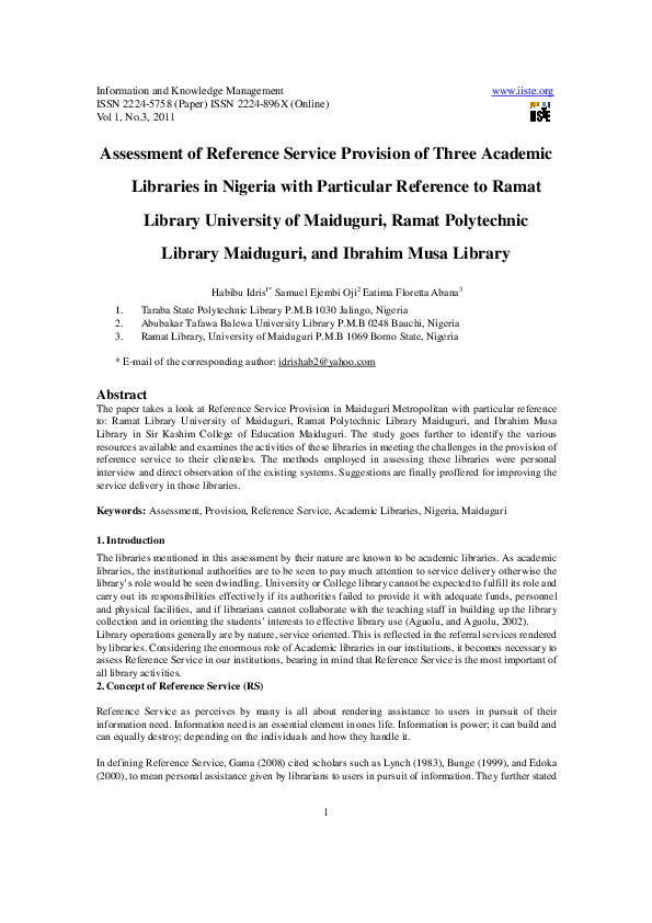(PDF) 11.Assessment of Reference Service Provision of Three Academic ...