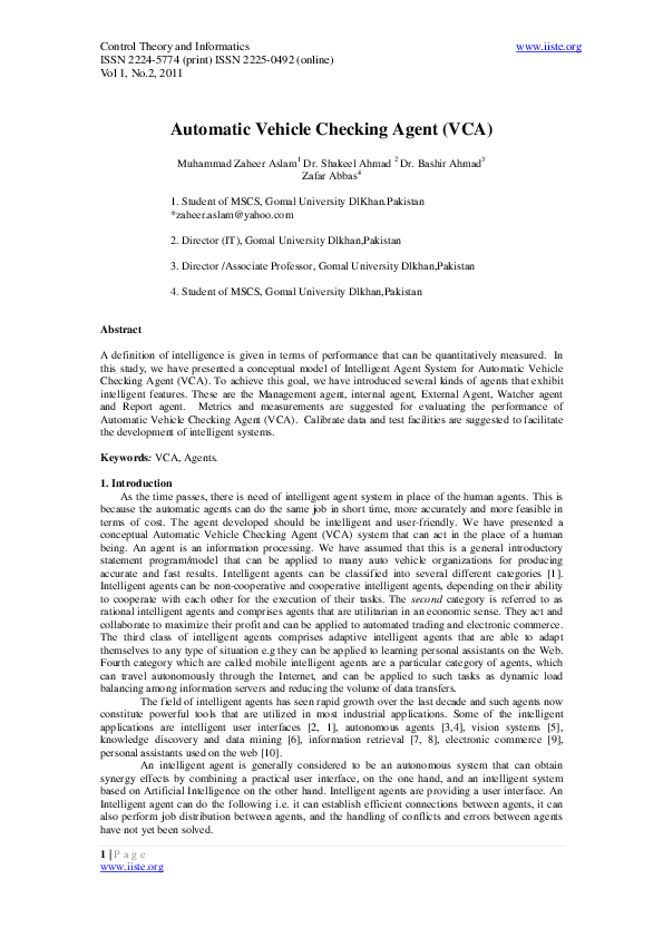 (PDF) 11.Automatic Vehicle Checking Agent (VCA)