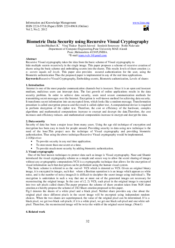 (PDF) 11.Biometric Data Security using Recursive Visual Cryptography