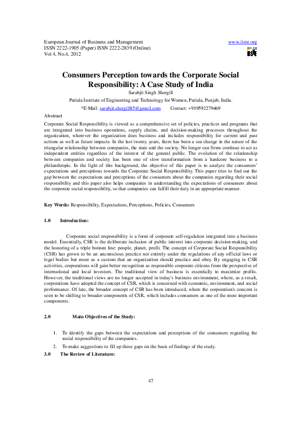 (PDF) 11.Consumers Perception towards the Corporate Social ...