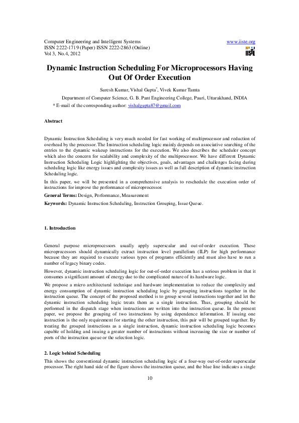 Pdf 11dynamic Instruction Scheduling For Microprocessors Having Out Of Order Execution