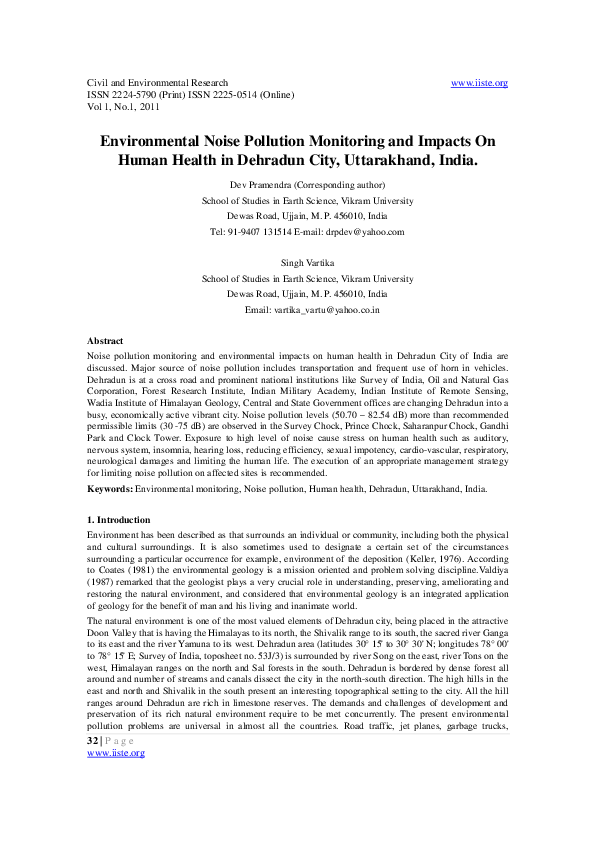(PDF) 11.Environmental Noise Pollution Monitoring and Impacts On