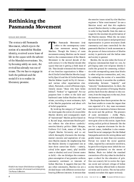 (PDF) Rethinking the Pasmanda Movement