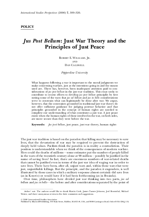 (PDF) Jus Post Bellum: Just War Theory and the Principles of Just Peace