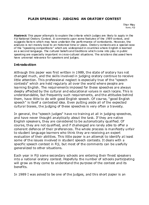 (PDF) Plain Speaking : Judging an Oratory Contest