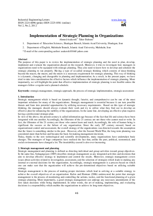 (PDF) 11.Implementation of Strategic Planning in Organizations