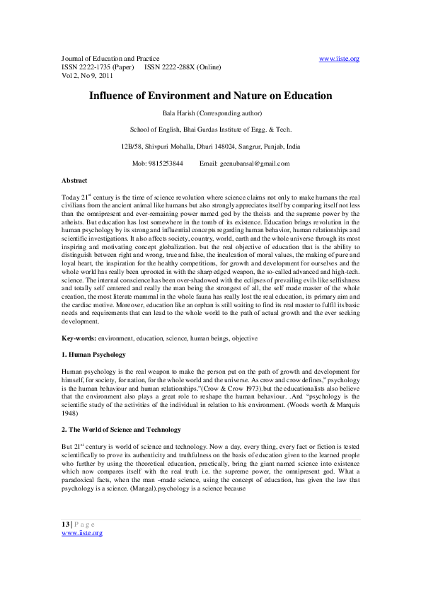 (PDF) 11.Influence of Environment and Nature on Education