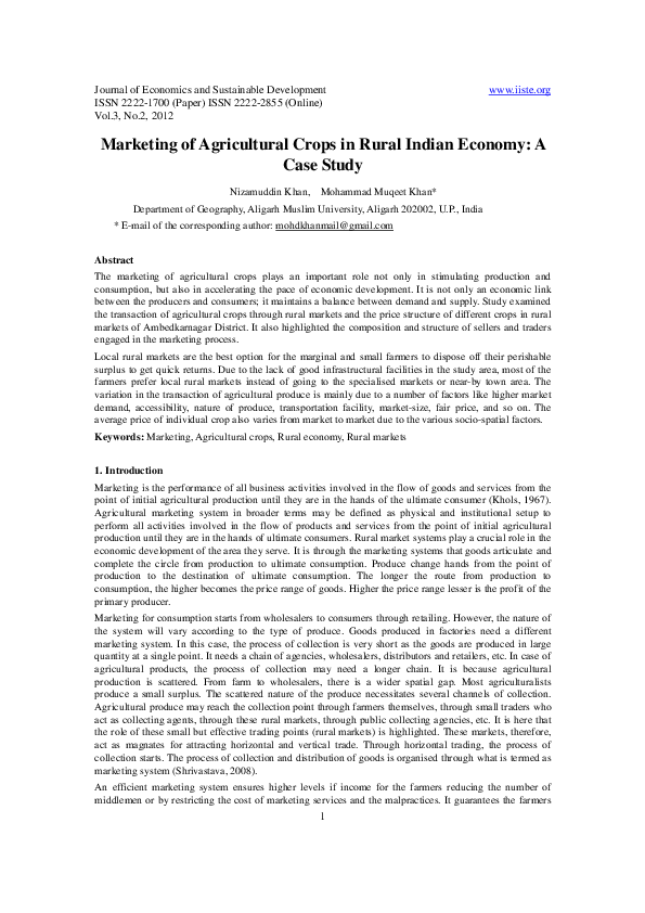 (PDF) 11.Marketing of Agricultural Crops in Rural Indian Economy A Case ...