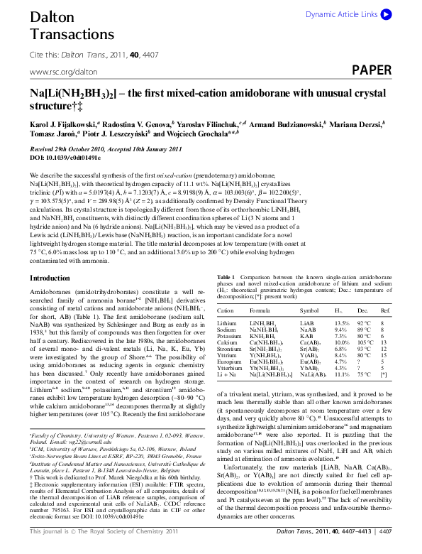 (PDF) Na [Li (NH2BH3) 2]–the first mixed-cation amidoborane with unusual crystal structure