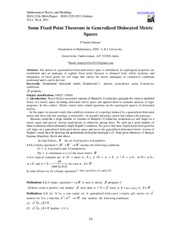 Pdf 11some Fixed Point Theorems In Generalised Dislocated Metric Spaces