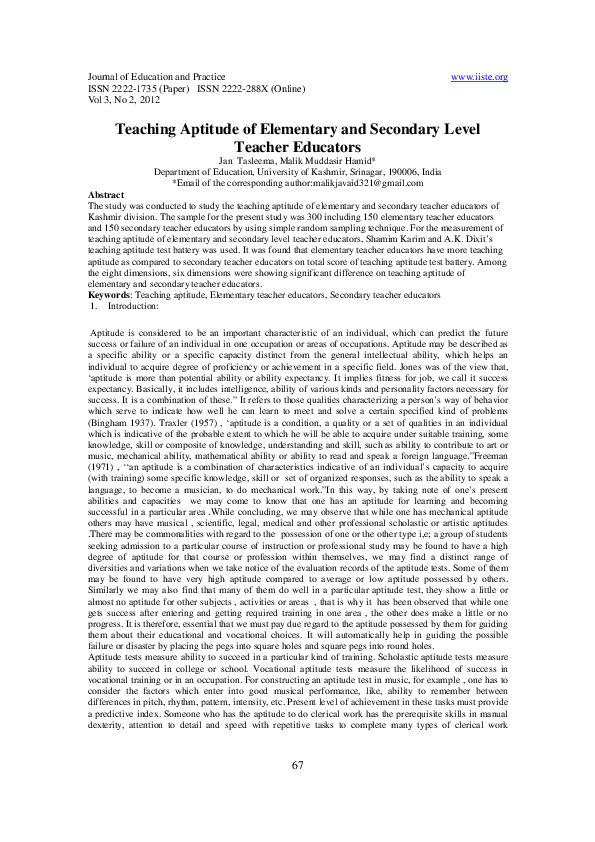 (PDF) 11.Teaching Aptitude of Elementary and Secondary Level Teacher ...