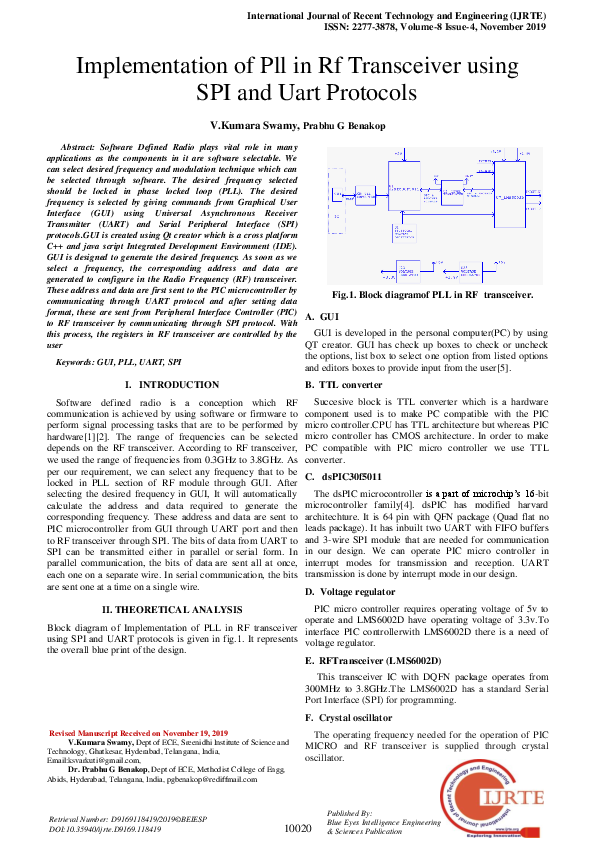 (PDF) Implementation of Pll in Rf Transceiver using SPI and Uart Protocols
